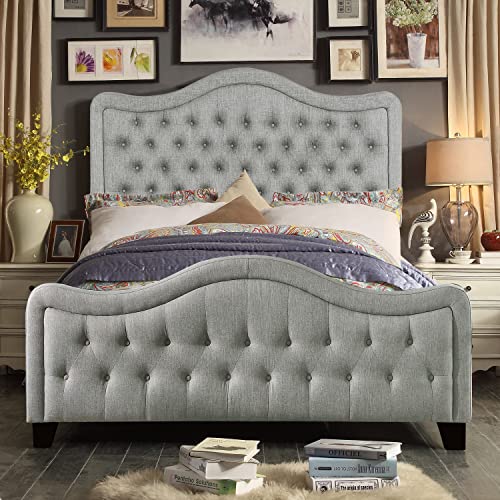 Rosevera Harriman Upholstered Polyester Tufted Button Adjustable Height Headboard, King, Gray