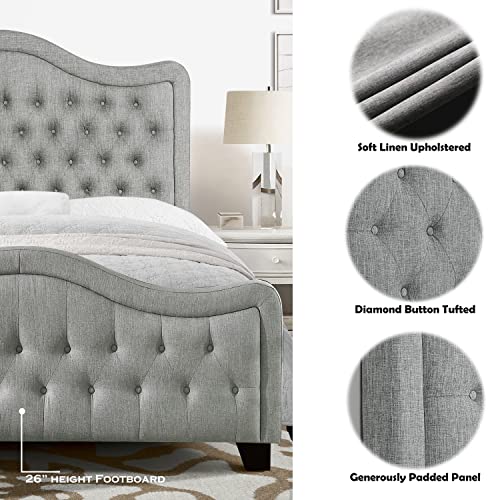 Rosevera Harriman Upholstered Polyester Tufted Button Adjustable Height Headboard, King, Gray