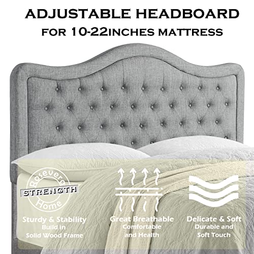 Rosevera Harriman Upholstered Polyester Tufted Button Adjustable Height Headboard, King, Gray