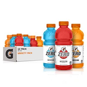 gatorade g zero thirst quencher, 3 flavor variety pack, 20oz bottles (12 pack)