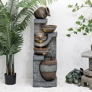 sunjet 5-tiers indoor/outdoor garden water fountain – 42.5inches modern floor-standing cascading water feature – suitable for deck, patio, porch, yard decor