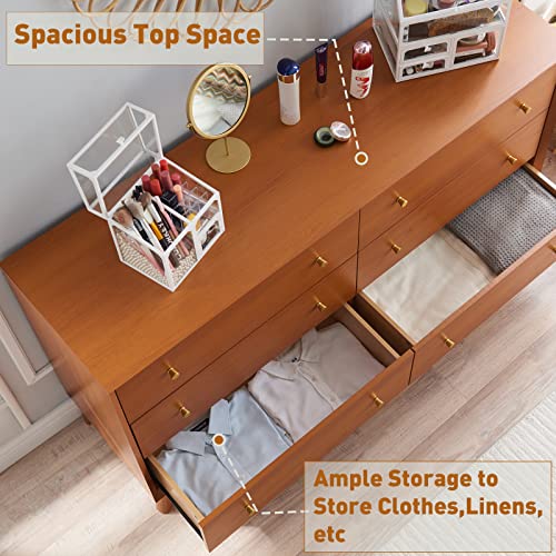 T4TREAM 6 Drawer Dresser for Bedroom,Mid Centry Modern Dresser Wide 6 Chest of Drawers,Wood Storage Organizer Dresser,Nursery Dresser,for Living Room, Hallway, Bedroom, Kids Bedroom, Cherry