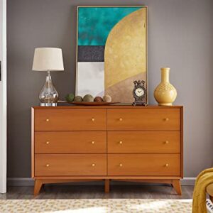 T4TREAM 6 Drawer Dresser for Bedroom,Mid Centry Modern Dresser Wide 6 Chest of Drawers,Wood Storage Organizer Dresser,Nursery Dresser,for Living Room, Hallway, Bedroom, Kids Bedroom, Cherry