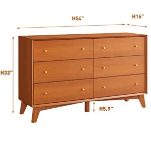 T4TREAM 6 Drawer Dresser for Bedroom,Mid Centry Modern Dresser Wide 6 Chest of Drawers,Wood Storage Organizer Dresser,Nursery Dresser,for Living Room, Hallway, Bedroom, Kids Bedroom, Cherry