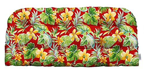 RSH Décor Indoor Outdoor Single Tufted Wicker Loveseat Cushion, (Large, Beachcrest Poppy Red Floral)