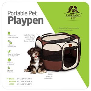 Parkland Pet Portable Foldable Playpen Exercise Kennel Dogs Cats Indoor/Outdoor Removable Mesh Shade Cover, Carrying Case & Collapsible Travel Bowl (Small)