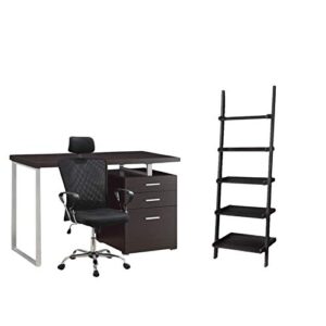 Home Square 3 Piece Office Set with Desk and Office Chair with Bookcase in Cappuccino