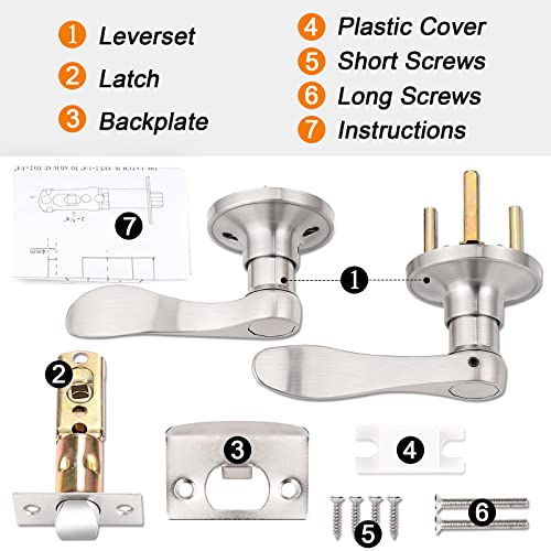 Probrico Passage Door Levers Hall/Closet Handles Satin Nickel Keyless Non-Locking Interior Door Leversets, 5 Pack