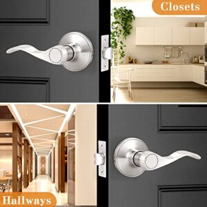 Probrico Passage Door Levers Hall/Closet Handles Satin Nickel Keyless Non-Locking Interior Door Leversets, 5 Pack