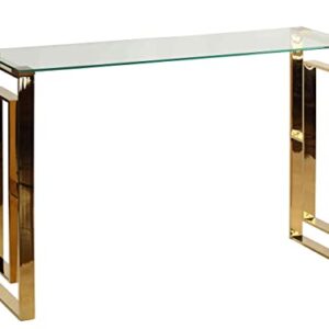 Cortesi Home Laila Console Table Stainless Steel Glass, 47" Wide, Gold,Clear