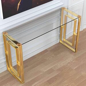 Cortesi Home Laila Console Table Stainless Steel Glass, 47" Wide, Gold,Clear