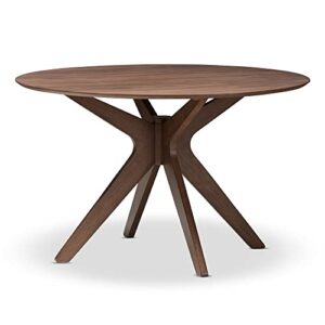 baxton studio monte mid-century modern walnut wood 47-inch round dining table