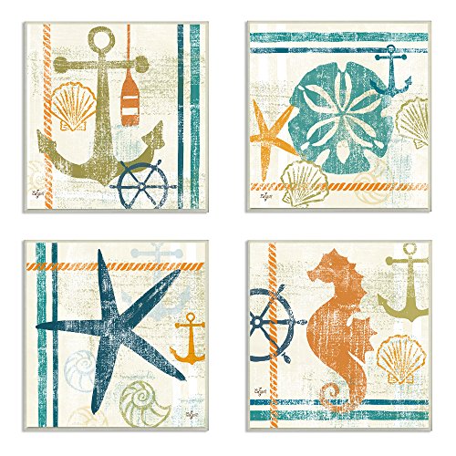 The Stupell Home Decor Collection Nautical and Beach Themed 4-Piece Square Wall Plaque Set