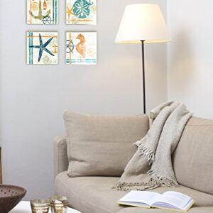 The Stupell Home Decor Collection Nautical and Beach Themed 4-Piece Square Wall Plaque Set