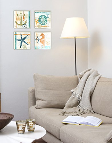 The Stupell Home Decor Collection Nautical and Beach Themed 4-Piece Square Wall Plaque Set