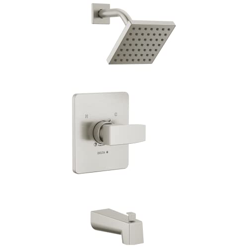 Delta Faucet Modern Brushed Nickel Tub and Shower Trim Kit, Shower Faucet with Single-Spray Touch-Clean Shower Head, Stainless T14467-SS-PP (Valve Not Included)