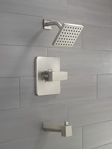 Delta Faucet Modern Brushed Nickel Tub and Shower Trim Kit, Shower Faucet with Single-Spray Touch-Clean Shower Head, Stainless T14467-SS-PP (Valve Not Included)