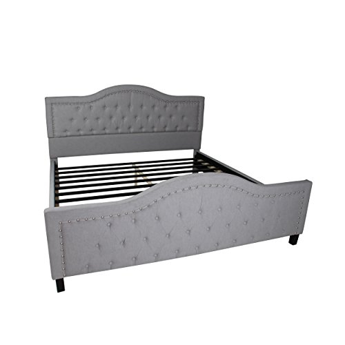 Christopher Knight Home Mason Fully-Upholstered Traditional King-Sized Bed Frame, Light Gray, Dark Brown