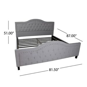 Christopher Knight Home Mason Fully-Upholstered Traditional King-Sized Bed Frame, Light Gray, Dark Brown