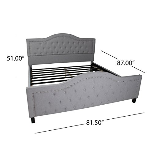 Christopher Knight Home Mason Fully-Upholstered Traditional King-Sized Bed Frame, Light Gray, Dark Brown