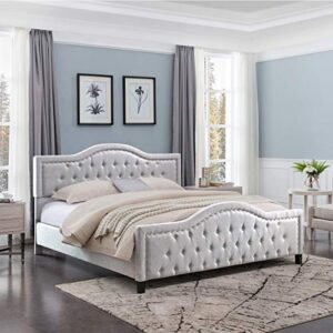 Christopher Knight Home Mason Fully-Upholstered Traditional King-Sized Bed Frame, Light Gray, Dark Brown