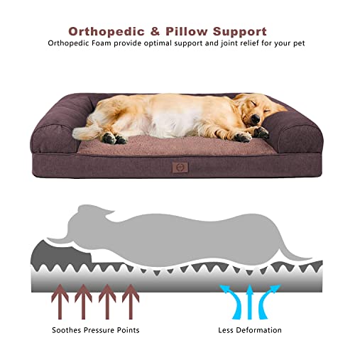 Orthopedic Dog Bed, Bolster Washable Dog Beds for Large Dogs, Orthopedic Sofa Foam Couch Bed with Removable Cover & Nonskid Bottom, Pet Beds for Medium Dogs