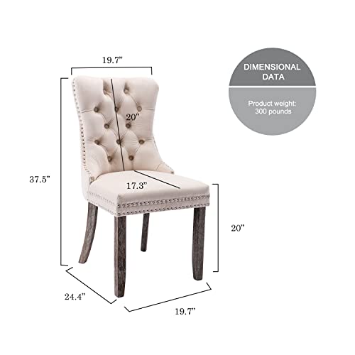 Qtivii Velvet Dining Chairs Set of 6, Tufted Dining Room Chairs with Button Back, Nailhead Trim, Upholstered Dining Chairs for Kitchen, Bedroom, Restaurant (Beige)