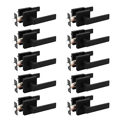 Probrico 10 Pack Square Door Lever Privacy Door Lock Handleset Keyless Lockset Door Knobs Storage Room Bathroom Set No Key in Black