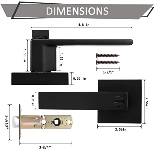 Probrico 10 Pack Square Door Lever Privacy Door Lock Handleset Keyless Lockset Door Knobs Storage Room Bathroom Set No Key in Black