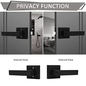 Probrico 10 Pack Square Door Lever Privacy Door Lock Handleset Keyless Lockset Door Knobs Storage Room Bathroom Set No Key in Black