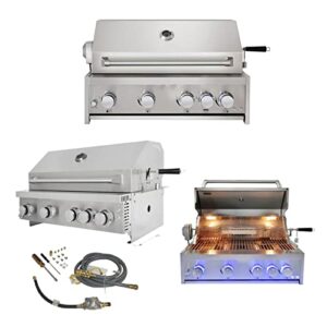 SINDA 6 Piece Modular Outdoor Kitchen Suit, w/Pizza Oven, 4 Burner Natural Gas Grill, BBQ Grill Cabinet, 24" Undercounter Refrigerator, Fridge Cabinet, Sink Cabinet (w/Natural Gas Kit)