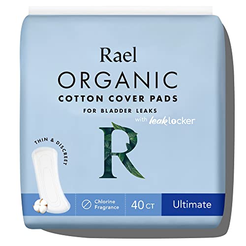 Rael Incontinence Pads for Women, Organic Cotton Cover - Postpartum Essential, Heavy Absorbency, Bladder Leak Control, 4 Layer Core with Leak Guard Technology, Long Length (Ultimate, 40 Count)