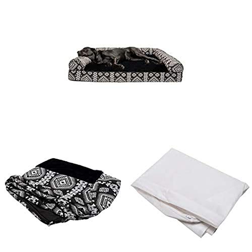 Furhaven Pet Bundle - Jumbo Plus Black Medallion Orthopedic Plush Kilim Southwest Home Decor Sofa, Extra Dog Bed Cover, & Water-Resistant Mattress Liner for Dogs & Cats