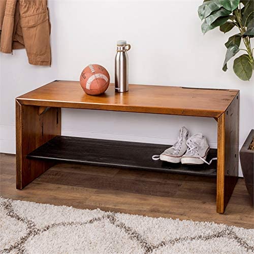 Walker Edison Shiloh Rustic Solid Reclaimed Wood Entryway Bench, 42 Inch, Amber