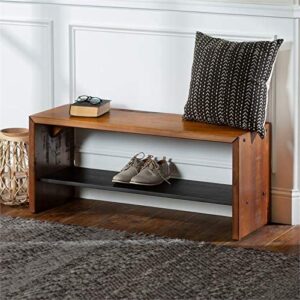 Walker Edison Shiloh Rustic Solid Reclaimed Wood Entryway Bench, 42 Inch, Amber