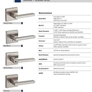 Weiser (by Kwikset) Halifax Lever, Square Rose, Privacy Function, Satin Nickel (US15)