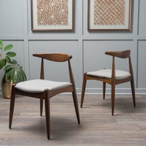 christopher knight home francie fabric with walnut finish dining chairs, 2-pcs set, light grey / walnut