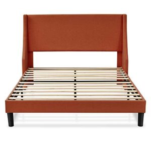 Allewie Queen Bed Frame, Platform Bed Frame Queen Size with Upholstered Headboard, Modern Deluxe Wingback, Wood Slat Support, Mattress Foundation, Burnt Orange