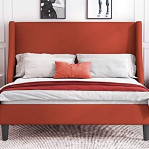 Allewie Queen Bed Frame, Platform Bed Frame Queen Size with Upholstered Headboard, Modern Deluxe Wingback, Wood Slat Support, Mattress Foundation, Burnt Orange