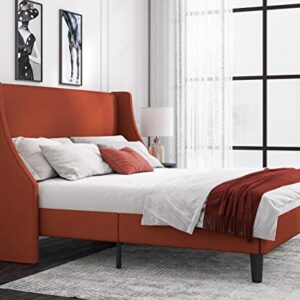 Allewie Queen Bed Frame, Platform Bed Frame Queen Size with Upholstered Headboard, Modern Deluxe Wingback, Wood Slat Support, Mattress Foundation, Burnt Orange