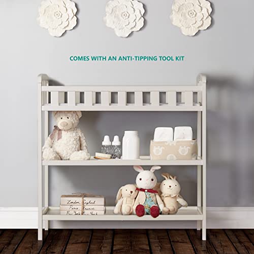 Dream On Me Emily Changing Table In White, Comes With 1" Changing Pad, Features Two Shelves, Portable Changing Station, Made Of Sustainable New Zealand Pinewood