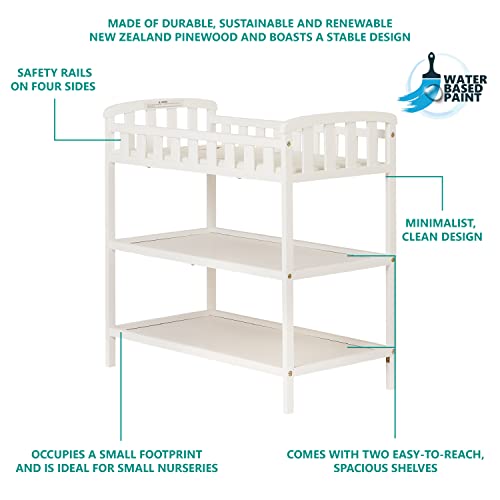 Dream On Me Emily Changing Table In White, Comes With 1" Changing Pad, Features Two Shelves, Portable Changing Station, Made Of Sustainable New Zealand Pinewood