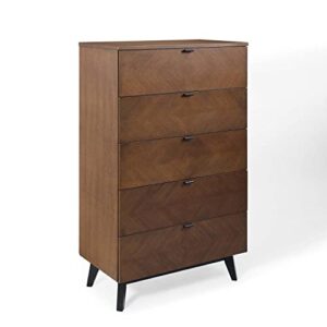 modway kali mid-century modern wood chest in walnut