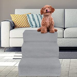 yofit Doggy Steps - Non-Slip 3 Steps Pet Stairs for Cats and Dogs, Foldable Plastic with Washable Carpet (Gray)