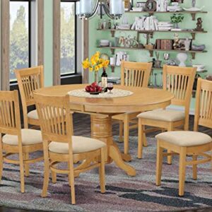 East-West Furniture AVVA7-OAK-C Mid-Century Dining Table Set- 6 Fantastic Dining Chairs with Linen Fabric Seat - A Wonderful Butterfly Leaf Round Dining Table (Oak Finish)