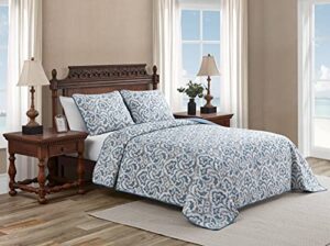 tommy bahama quilt set reversible cotton bedding with matchin shams, all season home decor, king, cape verde smoke grey/blue