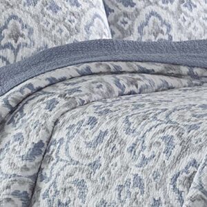 Tommy Bahama Quilt Set Reversible Cotton Bedding with Matchin Shams, All Season Home Decor, King, Cape Verde Smoke Grey/Blue