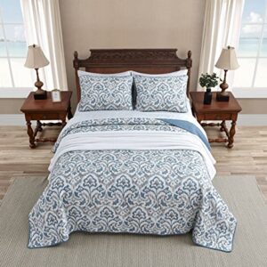 Tommy Bahama Quilt Set Reversible Cotton Bedding with Matchin Shams, All Season Home Decor, King, Cape Verde Smoke Grey/Blue