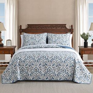 Tommy Bahama Quilt Set Reversible Cotton Bedding with Matchin Shams, All Season Home Decor, King, Cape Verde Smoke Grey/Blue