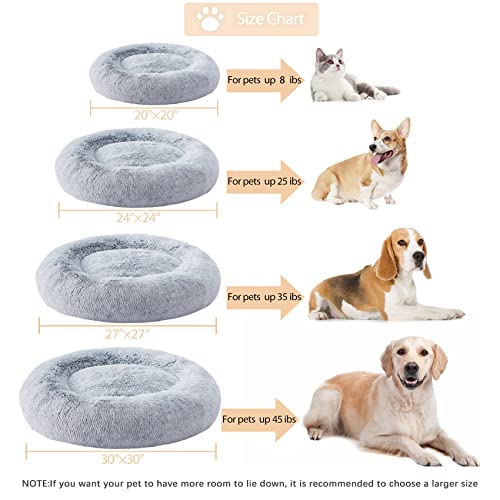 WNPETHOME Calming Dog Bed & Cat Bed, Anti-Anxiety Donut Small Dog Bed, Fluffy Faux Fur Cat Cushion Dog Bed for Small Dogs and Cats (20"/24"/27"/30") (20 x 20 x 8 Inch, Light Grey)